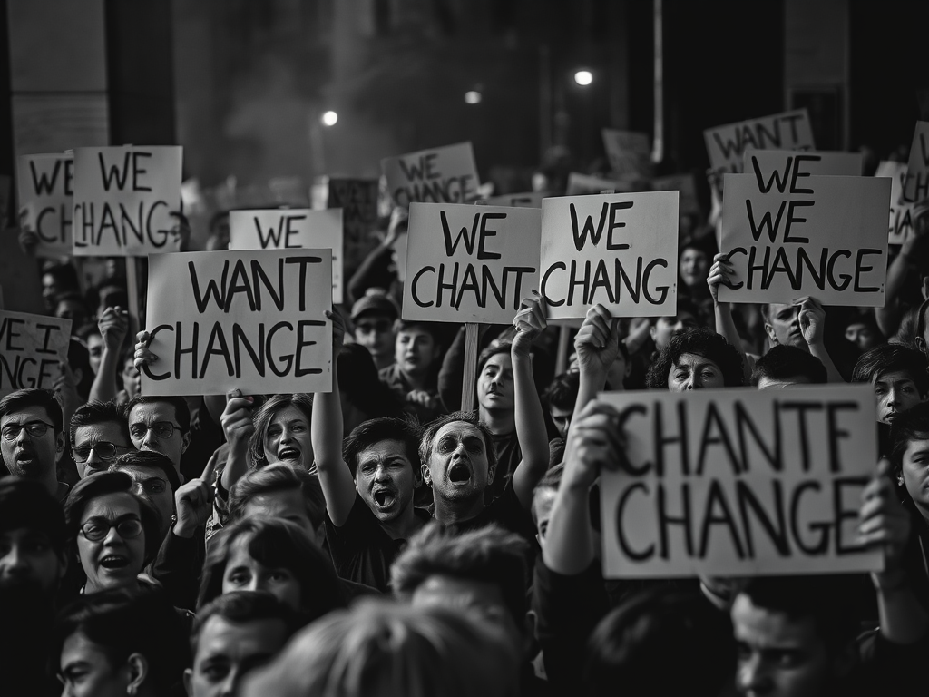 black-and-white-art-angry-riot-crowd-holding-signs-that